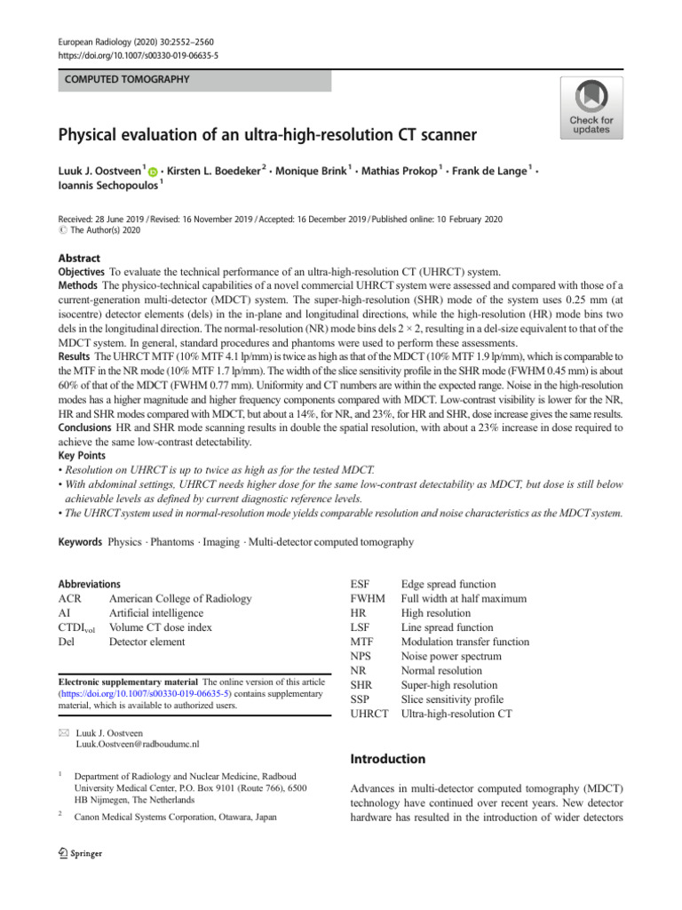 Physical Evaluation of An Ultra-High-Resolution CT Scanner | PDF | Ct ...