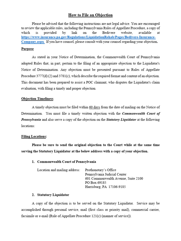 File Objection to Bedivere Liquidation | PDF | Pro Se Legal ...