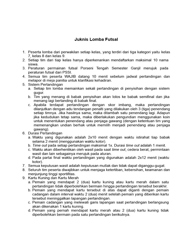 Juknis Lomba Futsal SMP Telkom Makassar | PDF