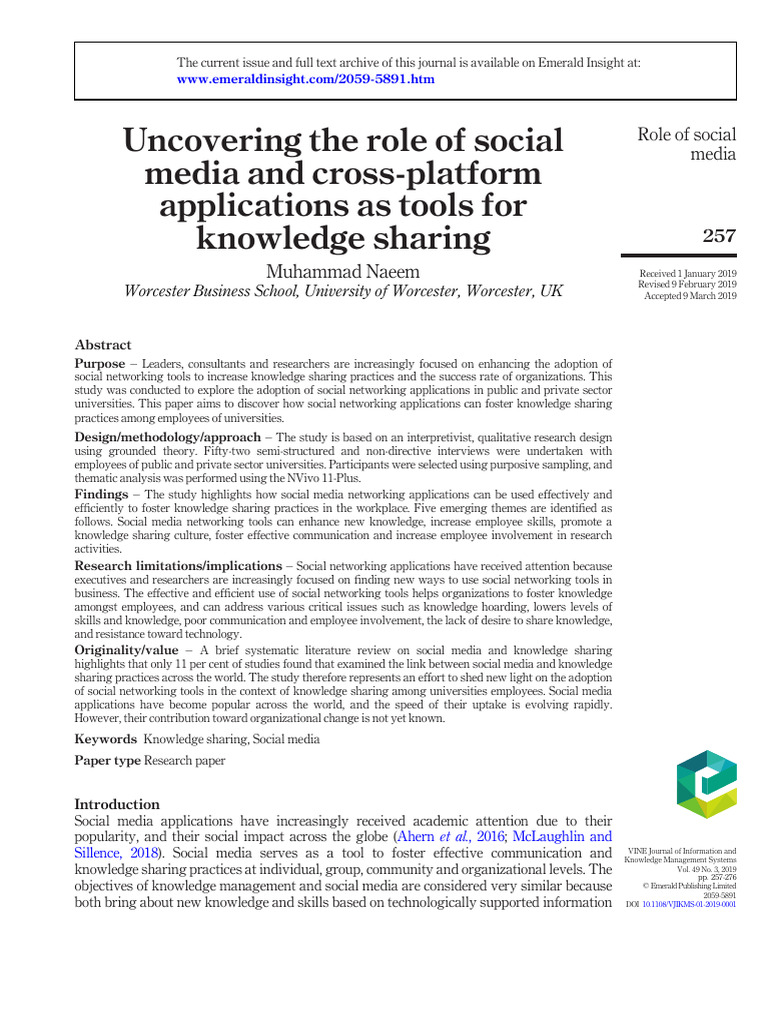 Role of Social Media and Platform As A Tool of Knowledge Sharing | PDF | Social Media | Popular ...