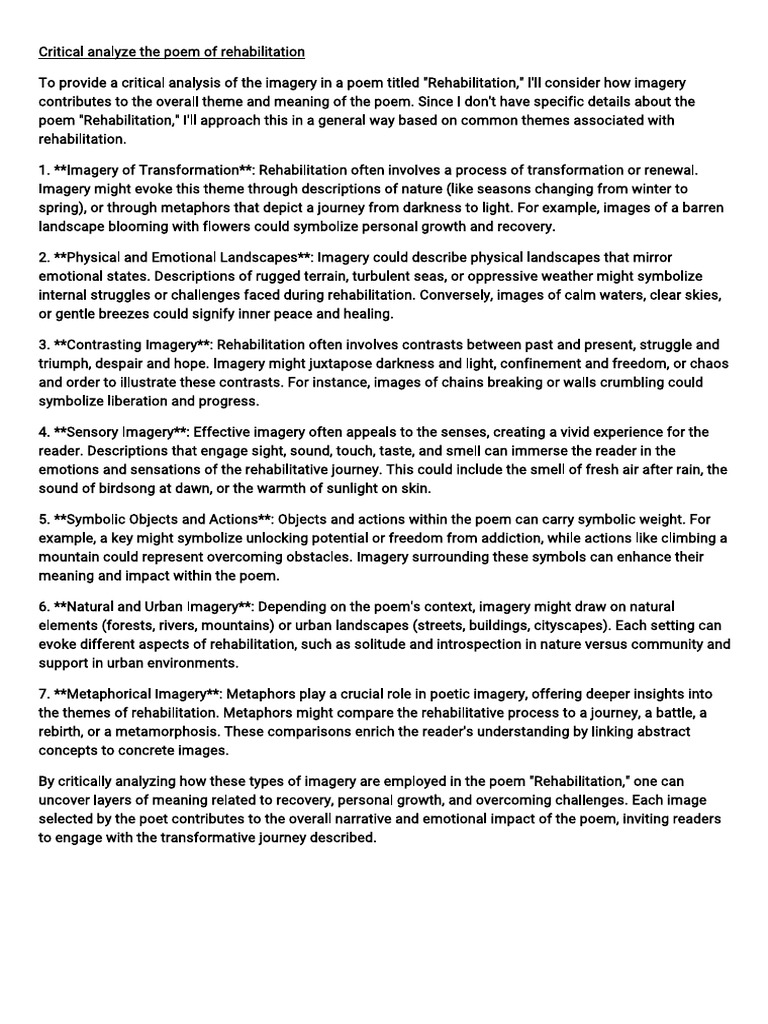 Analyzing Imagery in "Rehabilitation" Poem | PDF | Metaphor | Poetry