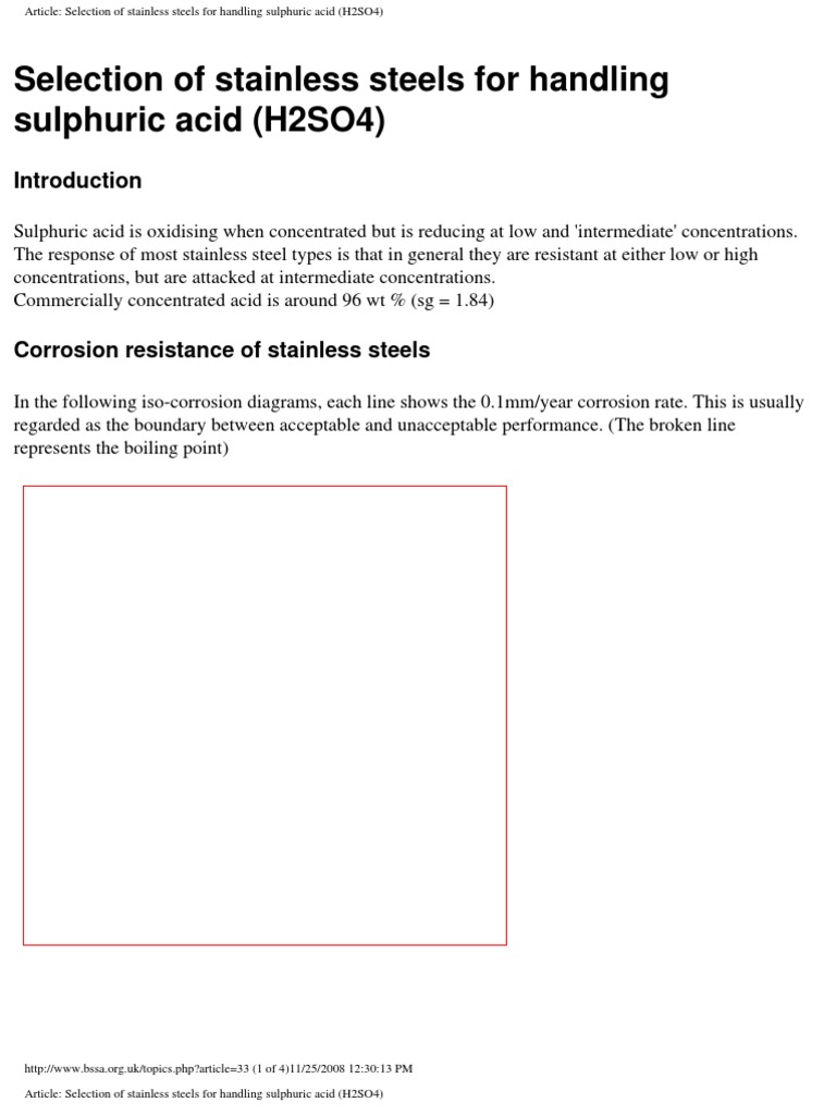 Stainless Steel Selection for Sulphuric Acid | PDF | Corrosion ...