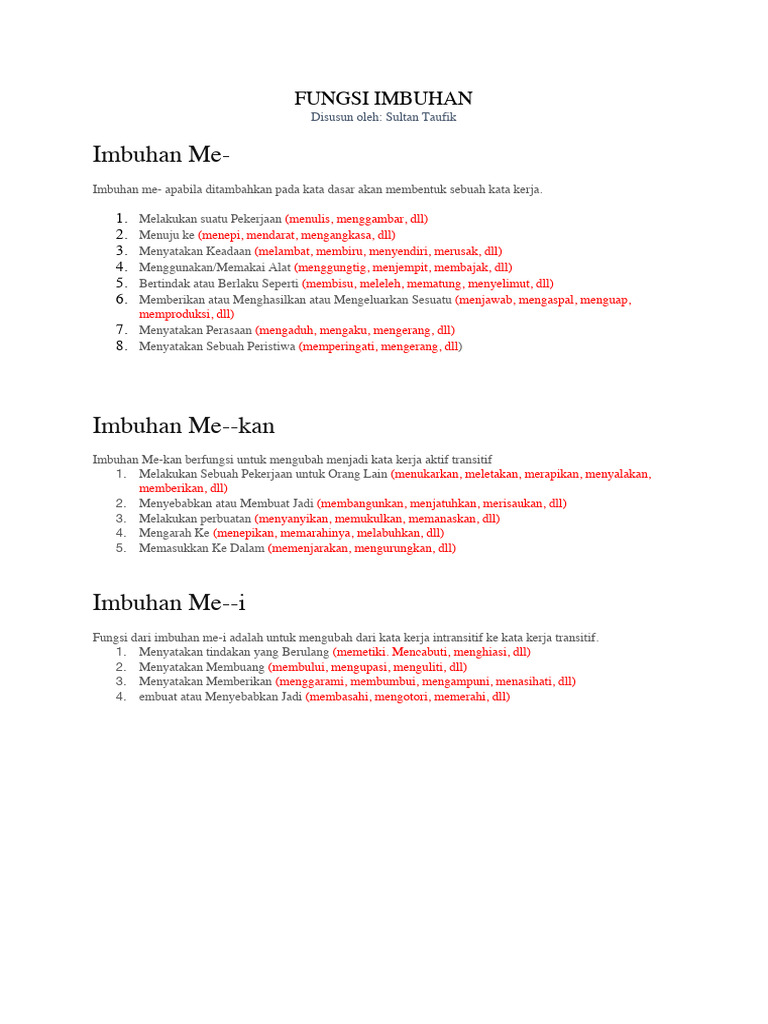 Fungsi Imbuhan dalam Pembentukan Kata | PDF