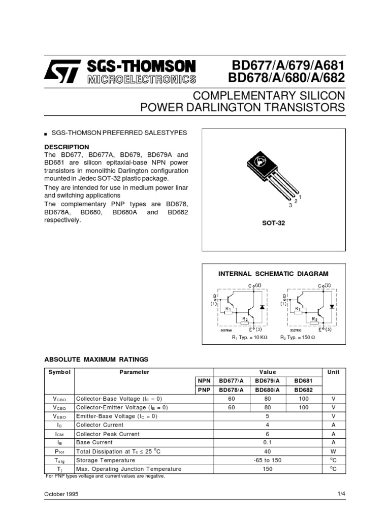 BD 677 - 682 | PDF | Bipolar Junction Transistor | Electrical Engineering