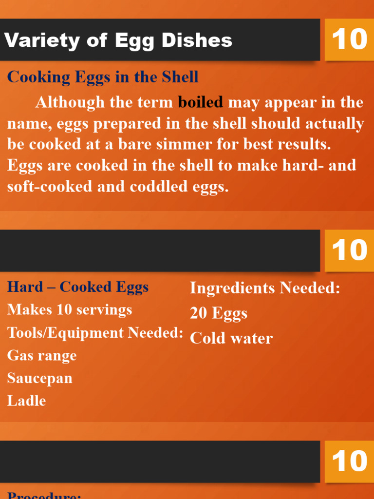 Tle 10-PPT9 (Variety of Egg Dishes) | PDF | Simmering | Egg