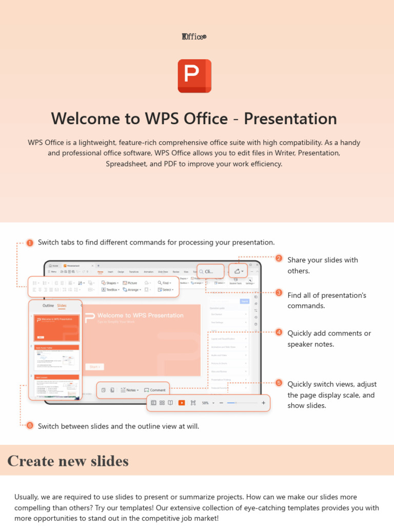 WPS Slides Quick Start Guide | PDF | Microsoft Power Point | Software
