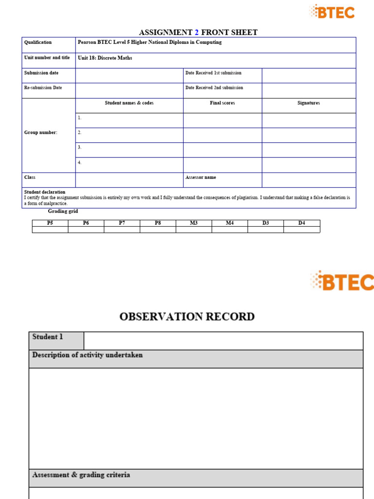 Unit 18 - Assignment 2 Frontsheet - Group | PDF | Qualifications | Educational Stages
