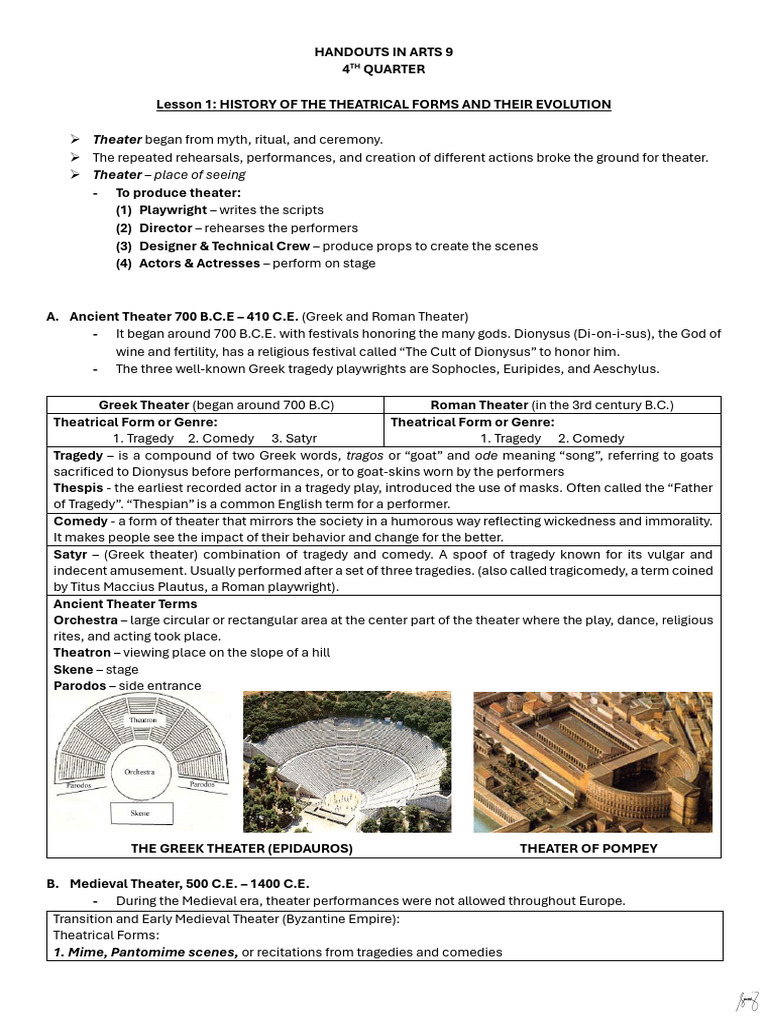 HANDOUTS IN ARTS 9 - Lesson 1 | PDF | Theatre | Tragedy