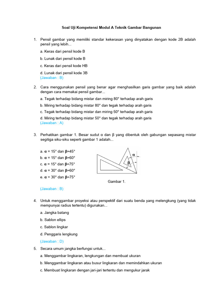 Soal Uji Kompetensi Modul A Teknik Gambar Bangunan | PDF