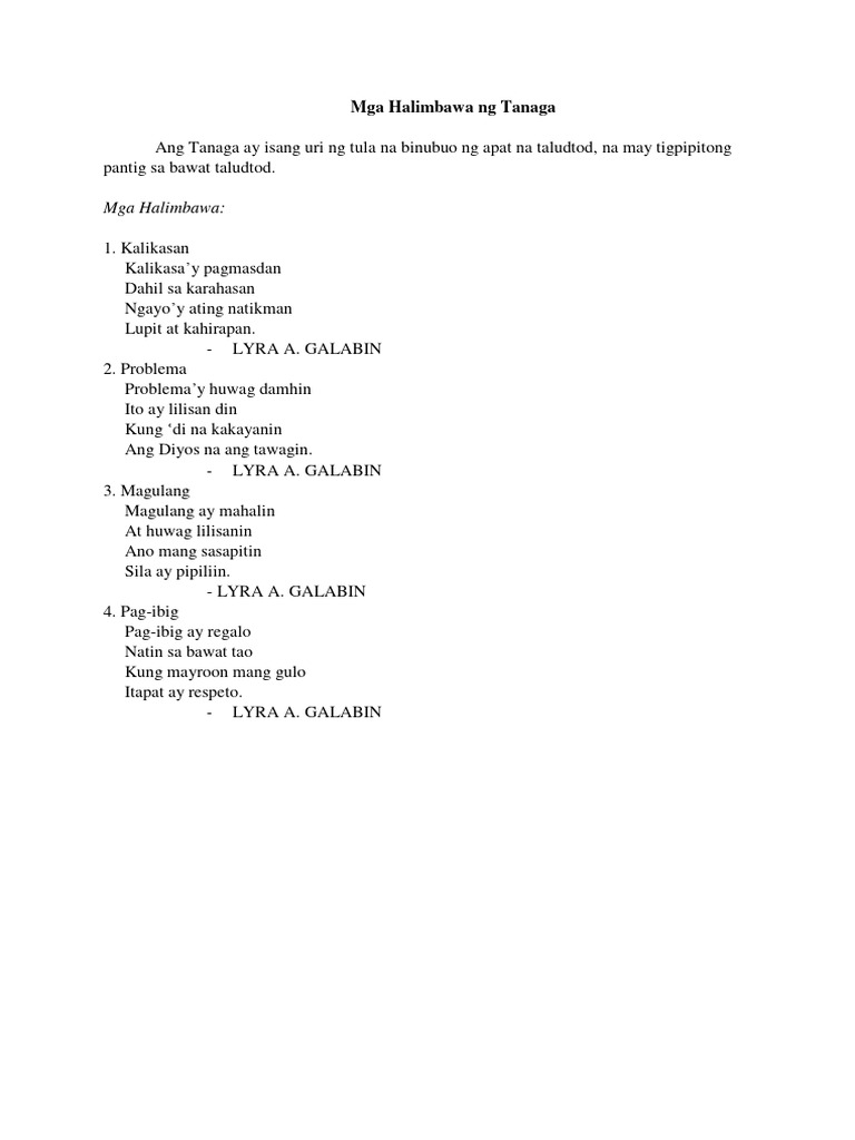 Mga Halimbawa Ng Tanaga | PDF