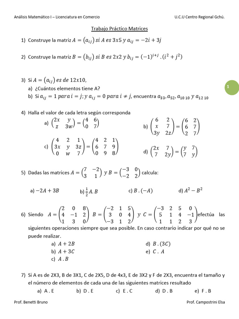 TP Matrices UCU | PDF | Matriz (Matemáticas) | Álgebra lineal