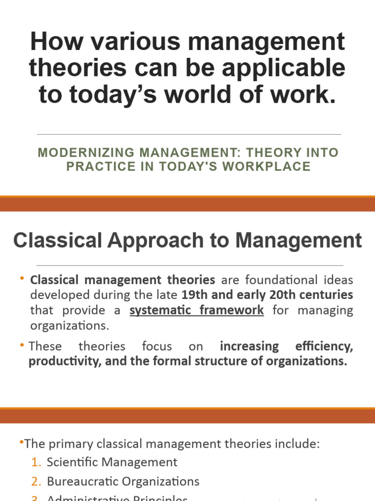 How Various Management Theories Can Be Applicable To | PDF | System ...