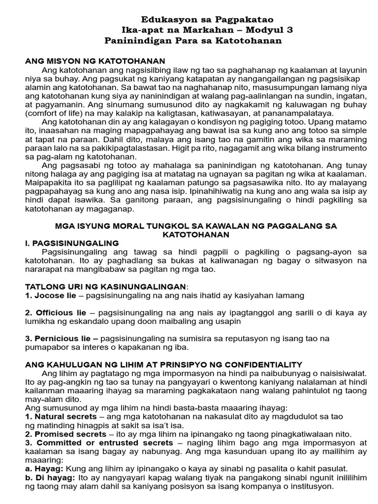 ESP10 Q4 WK4 Modyul3 | PDF