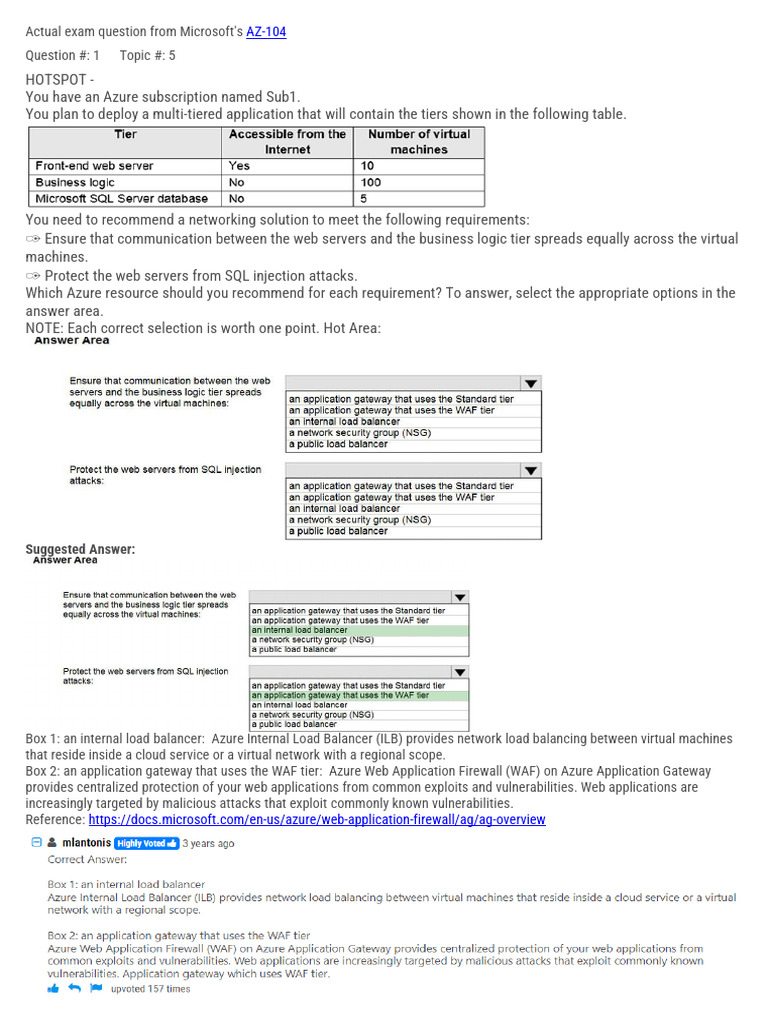 Examtopics Microsoft's AZ-104 Topic5 | PDF | Computer Network | Ip Address