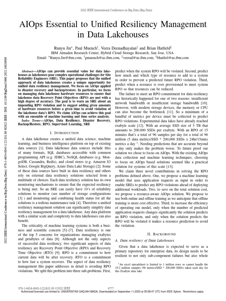 AIOps Essential To Unified Resiliency Management in Data Lakehouses | PDF | Replication ...