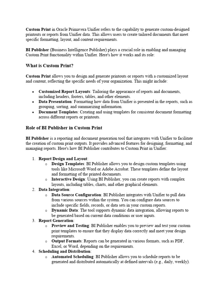 Custom Print with BI Publisher in Unifier | PDF | Page Layout ...