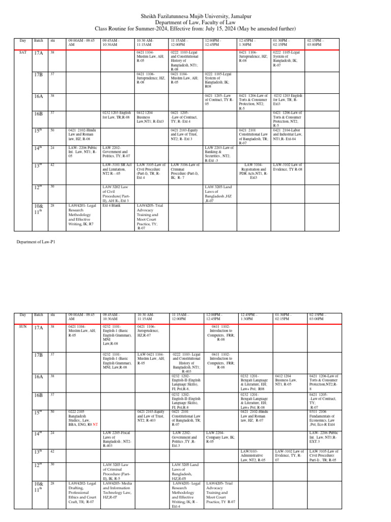 Class Routine Law S24 11 08 2024 Pdf Common Law Political Science