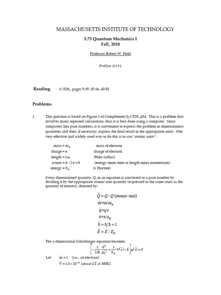 Quantum Mechanics Problem Set 1 | PDF | Physics | Theoretical Physics