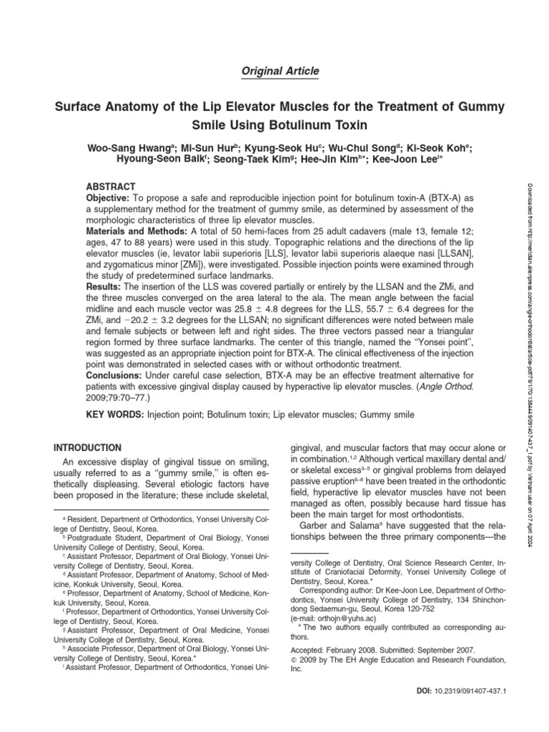 Surface Anatomy of The Lip Elevator Muscles For The Treatment of Gummy ...