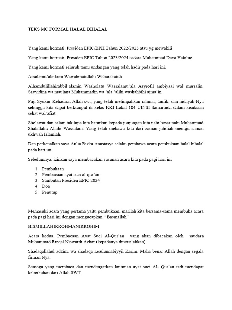 Teks Mc Acara Halal Bihalal Formal Pdf