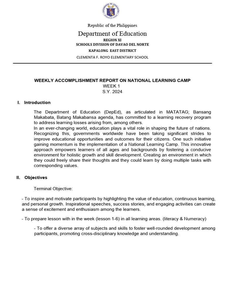 Weekly Accomplishment NLC | PDF | Learning | Psychological Concepts