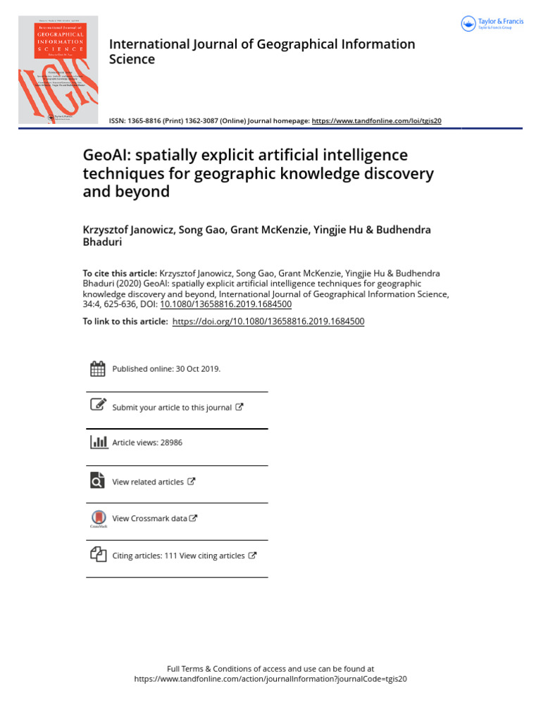 2020 - GeoAI Spatially Explicit Artificial Intelligence Techniques For ...