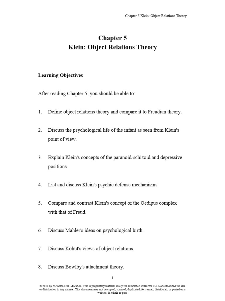 Klein's Object Relations Theory Explained | PDF | Id | Attachment Theory