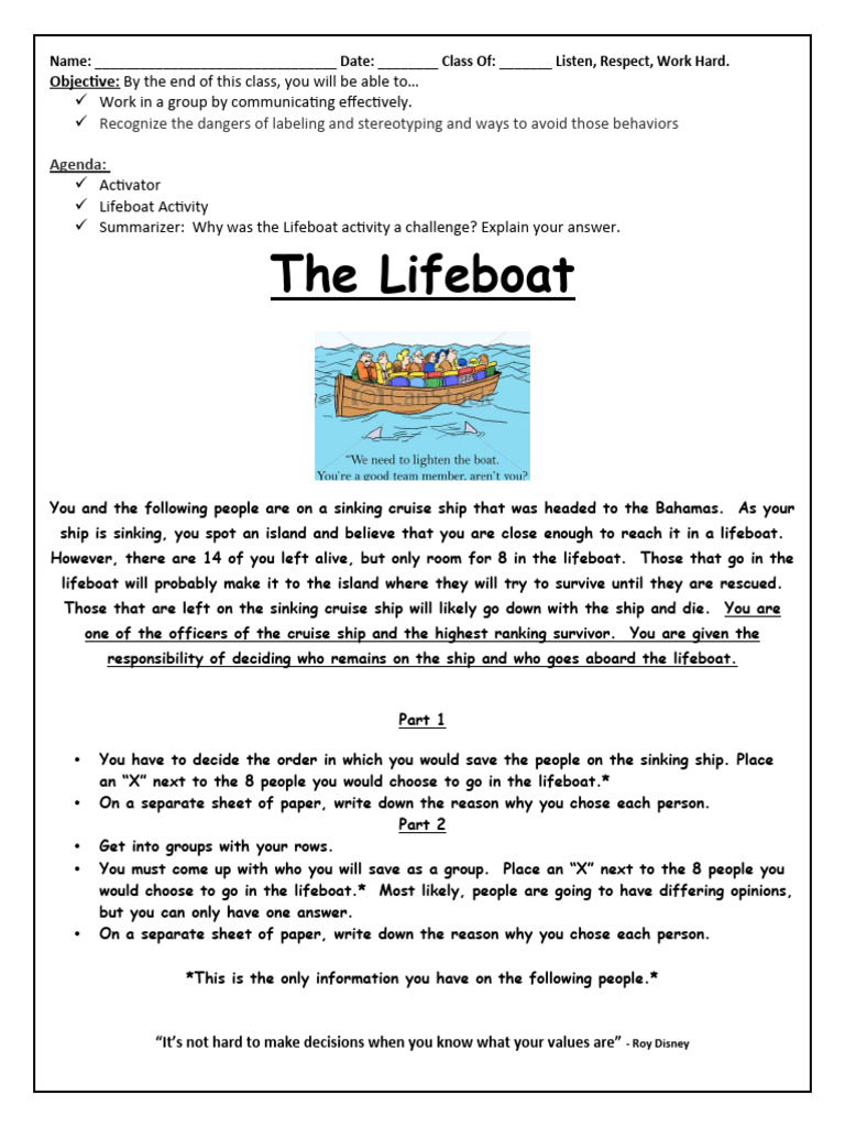 The Lifeboat Activity | PDF | Substance Abuse | Morality