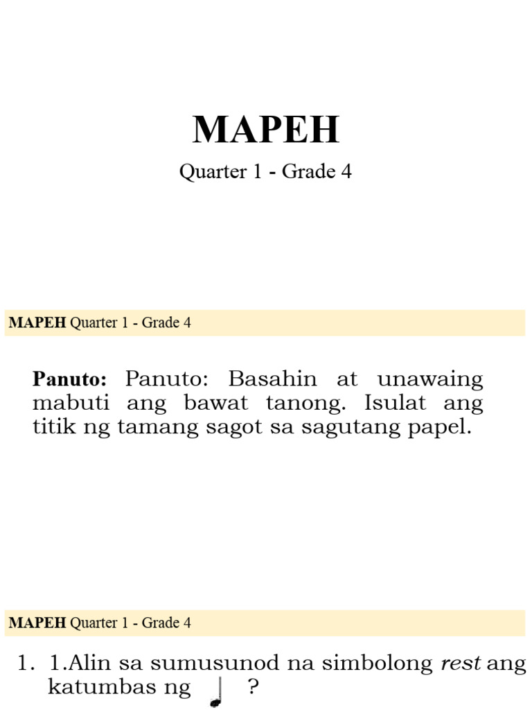 Mapeh Grade 4 Diagnostic Test | PDF