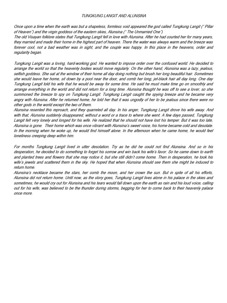 Tungkung Langit and Alunsina's Tale | PDF | Mythology