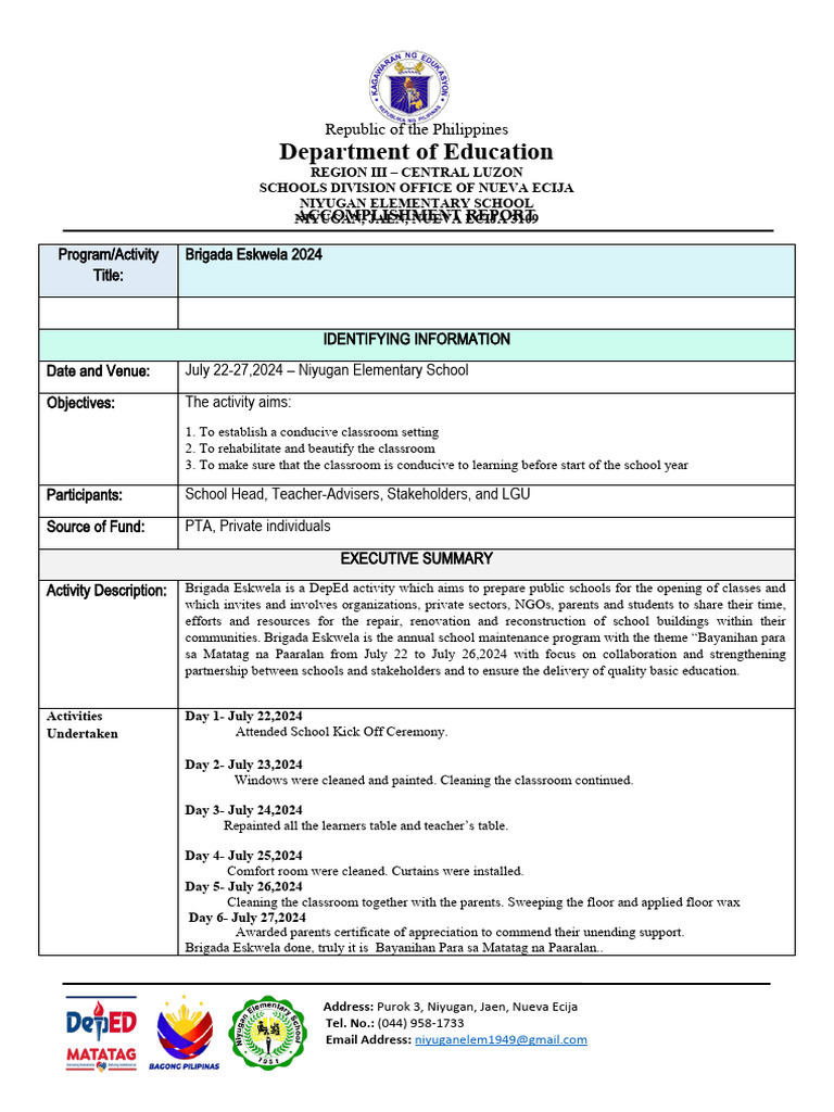 BE Accomplishment Report JSDELUNA | PDF