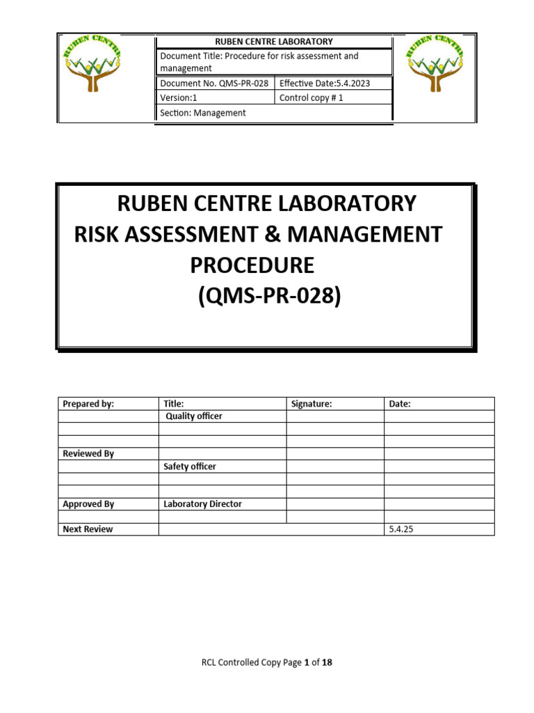 QMS PR 028 - Risk Assessment SOP | PDF | Risk | Risk Management