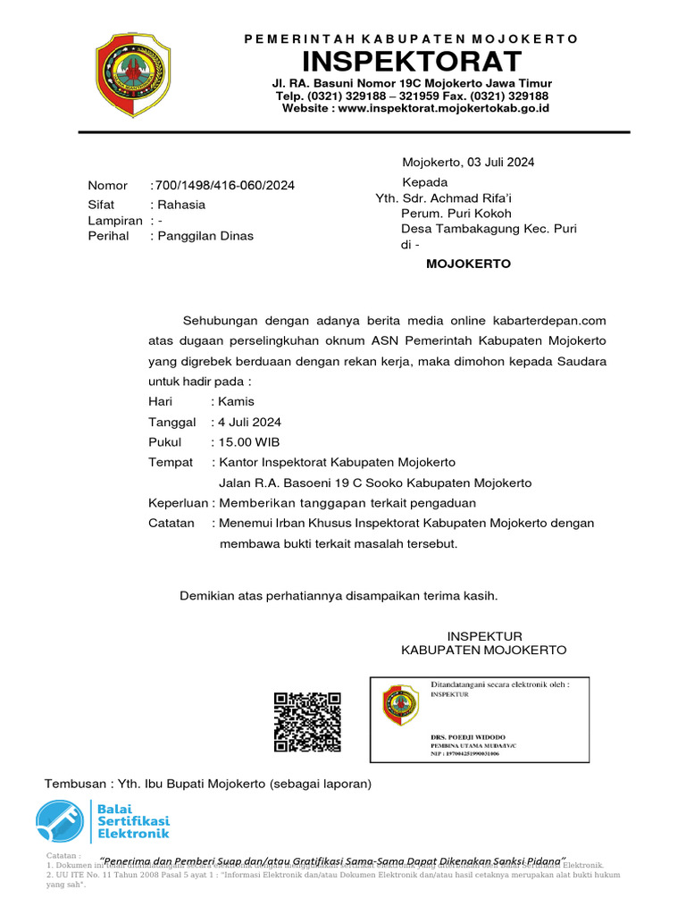 Surat Panggilan Suami Asn | PDF