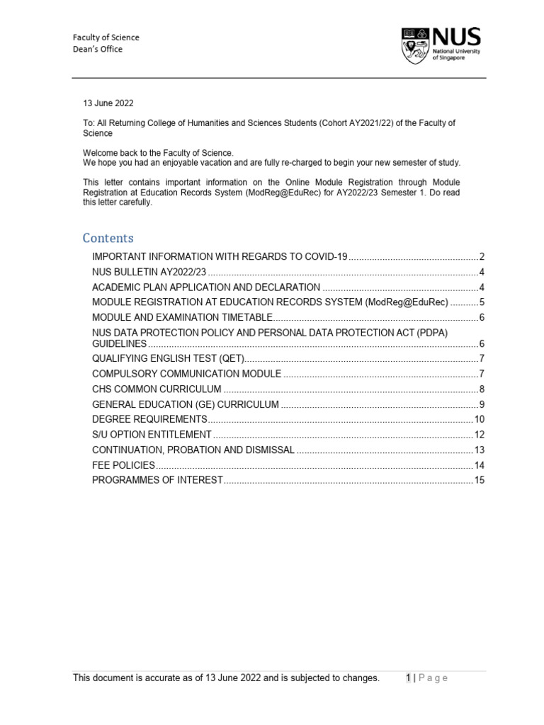 NUS CHS Module Registration Guide | PDF | Curriculum | Literacy