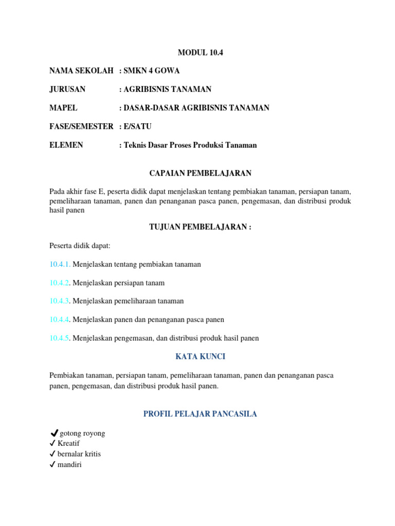 Modul Teknik Dasar Proses Produksi Tanaman Semester Ganjil 2022-2023 | PDF