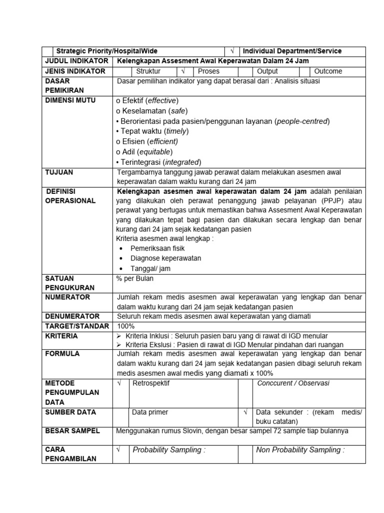 Kamus Indikator Assesment Awal Kep IGD-M - 2023 | PDF