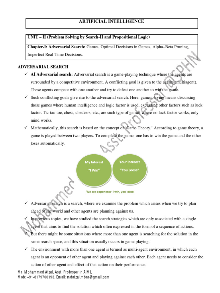 AI Unit-II Chapter-I Adversarial Search | PDF | Artificial Intelligence | Intelligence (AI ...
