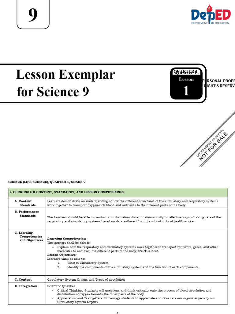 Q1 LE Science-9 Lesson-2 Week-1 | PDF | Learning | Circulatory System