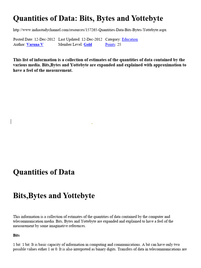 Quantities of Data | PDF | Bit | Byte