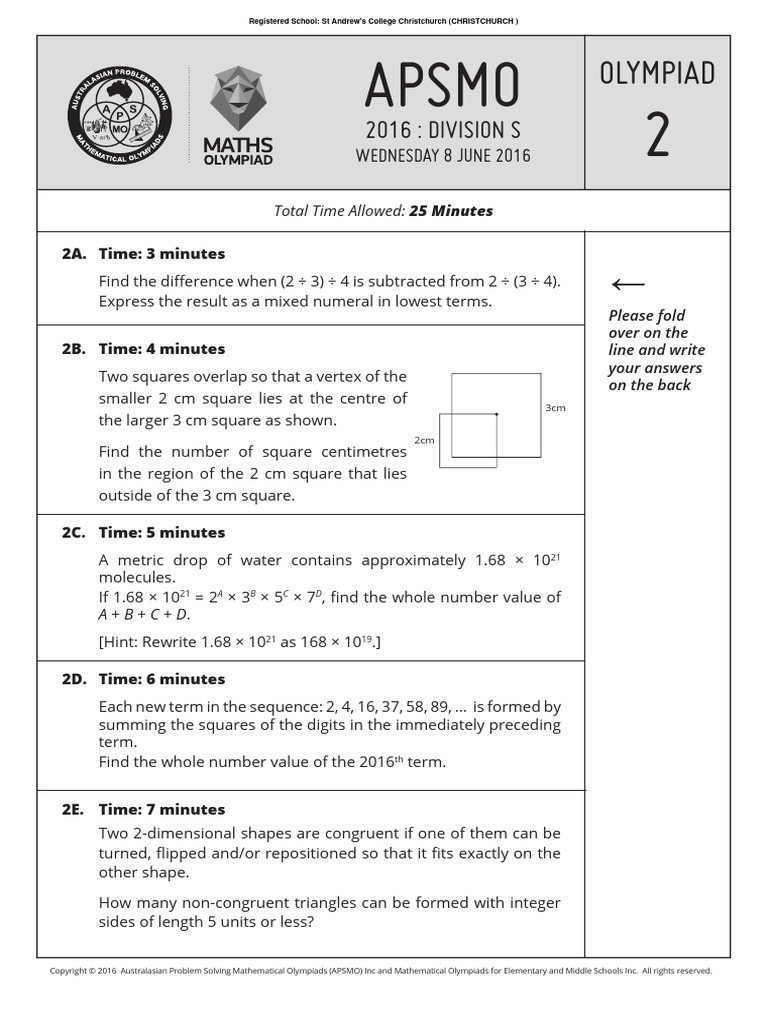 Apsmo: Olympiad | PDF | Area | Number Theory