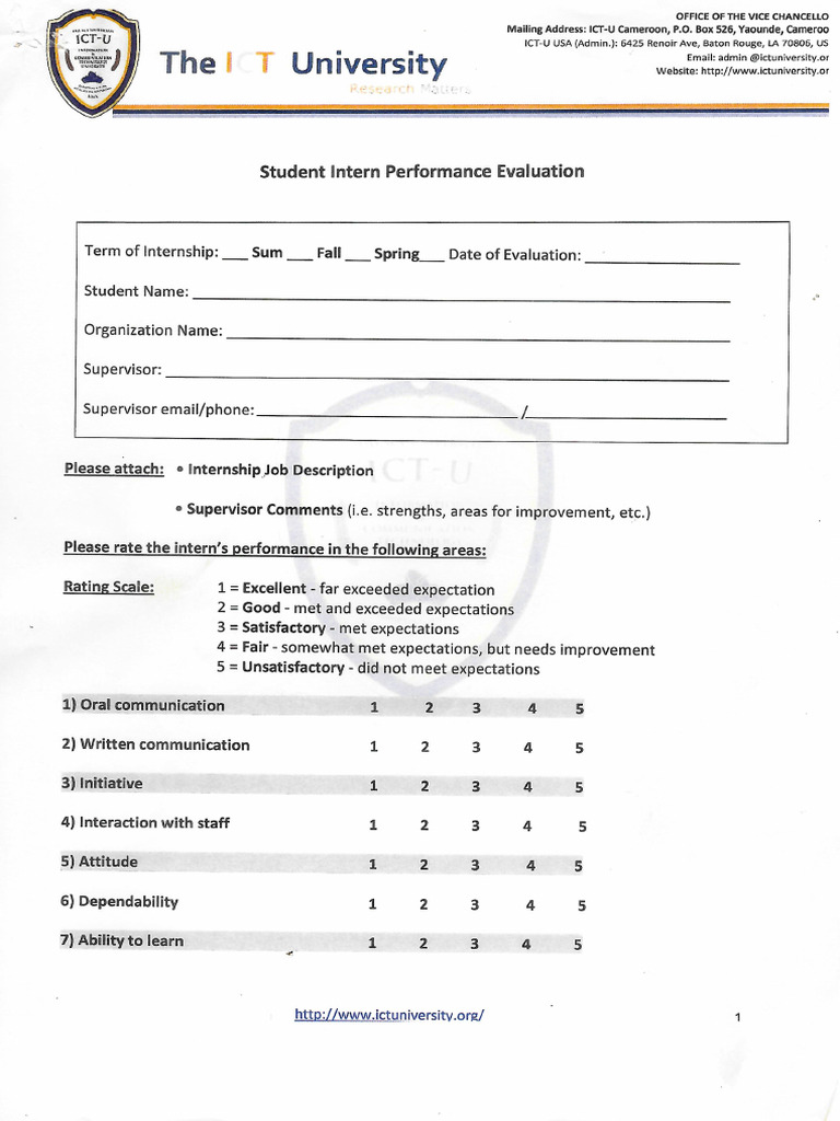 Internship Evaluation Form | PDF