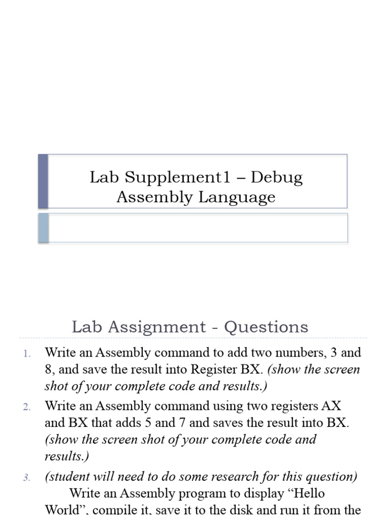 Lab Supplement 1 Debug Assembly Language | PDF | Assembly Language ...