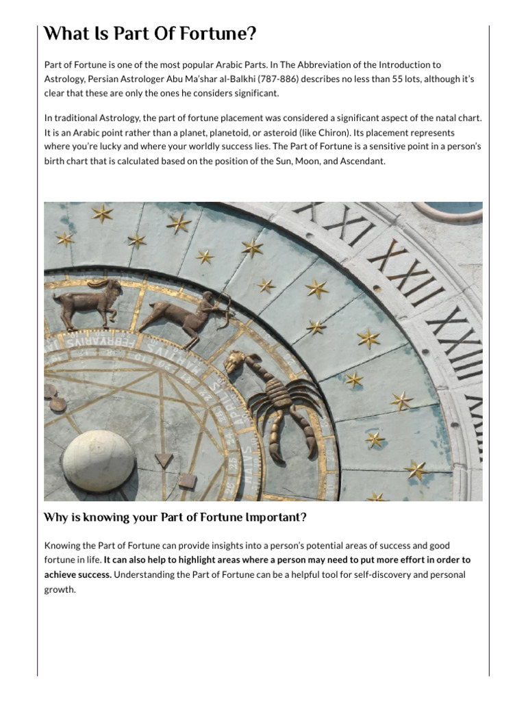 Exploring The Part of Fortune and Arabic Parts in Astrology | PDF