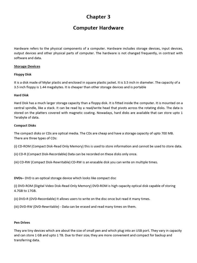 Ch3 Hardware | PDF | Printer (Computing) | Hard Disk Drive