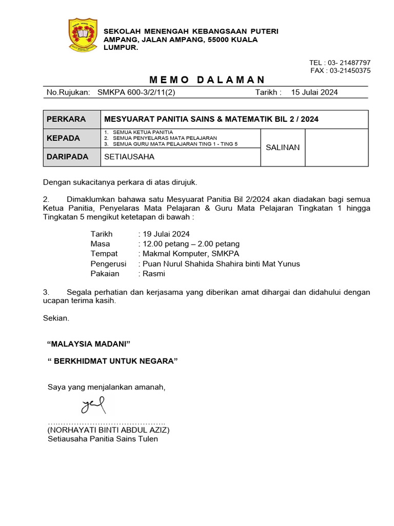 Memo Mesy Panitia 2 2024 | PDF