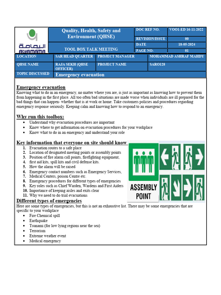 H, Q Emergency Evacuation TBT FILE 2023 | PDF | Emergency | Emergency ...
