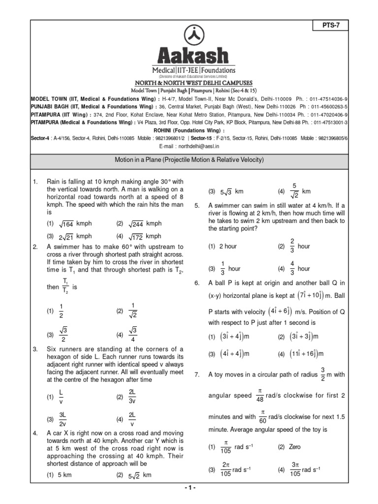Pts 7 As19 Motion In A Plane Projectile Motion And Relative Velocity