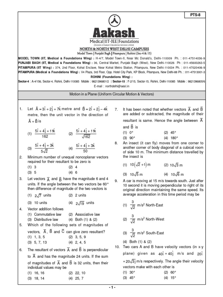 Pts 8 As19 Motion In A Plane Uniform Circular Motion And Vectors For