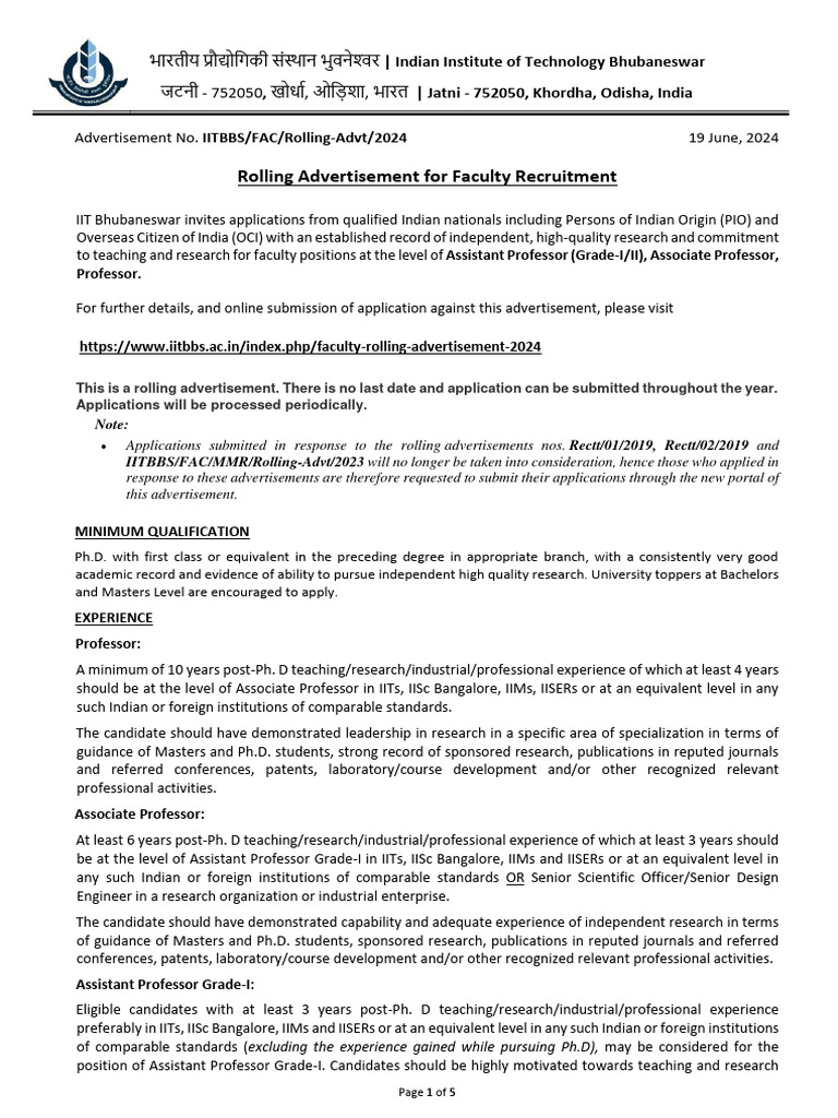 Rolling Faculty Advt 2024 | PDF | Engineering | Computing