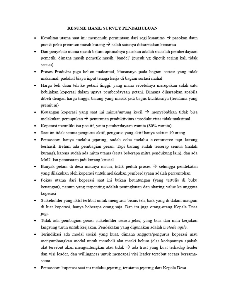 Resume Hasil Survey Pendahuluan Dan Variabel CIPP | PDF
